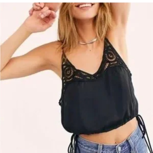 Free People | Tops | Free People Intimately Black Satin Crochettrim ...